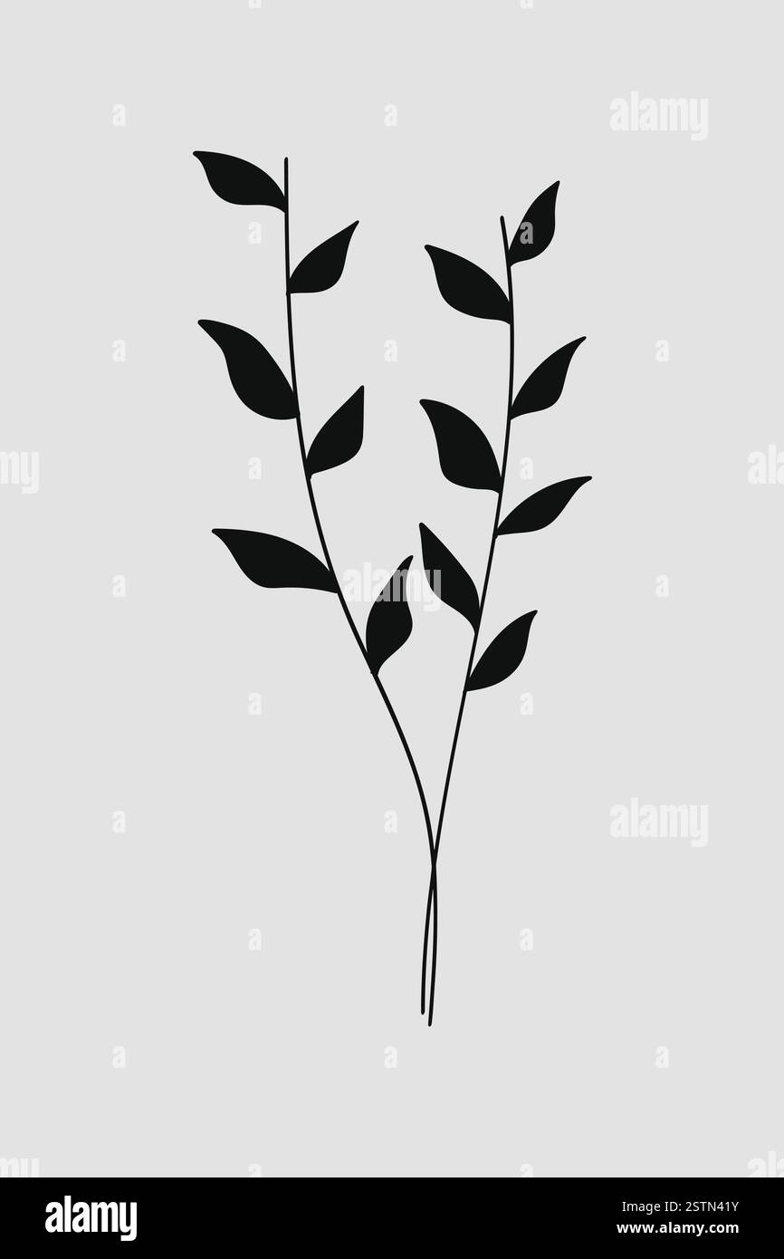 Botanical hand drawn silhouette of wildflower plants vector ...