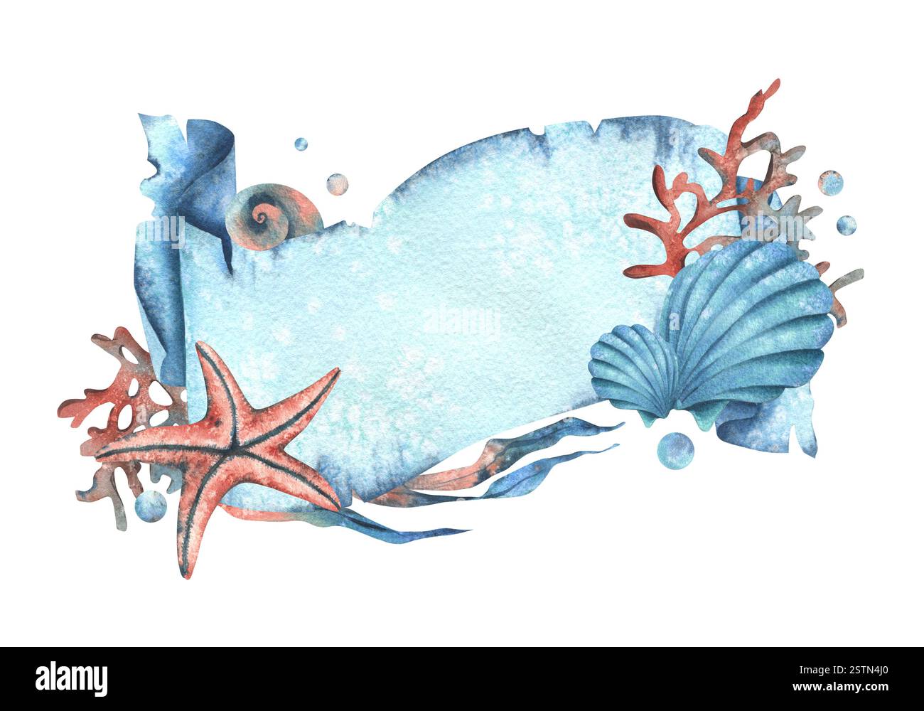 Paper banner scroll, in marine theme with underwater animals, shells ...