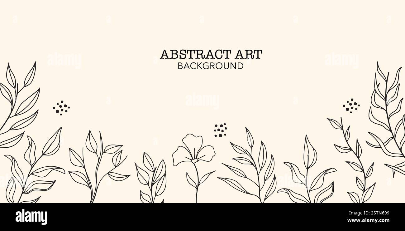 Elegant botanical abstract background with plant line art on a warm ...