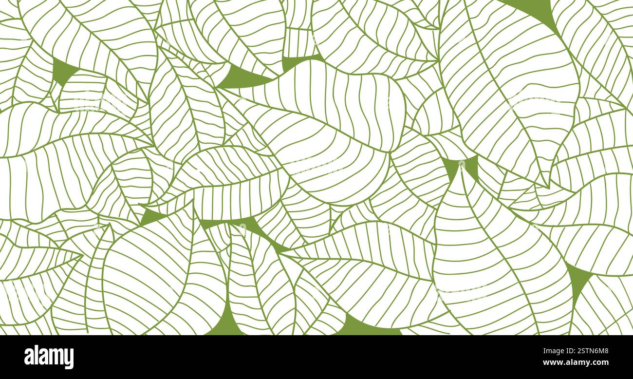 Intricate hand-drawing leaves pattern in green isolated on white ...