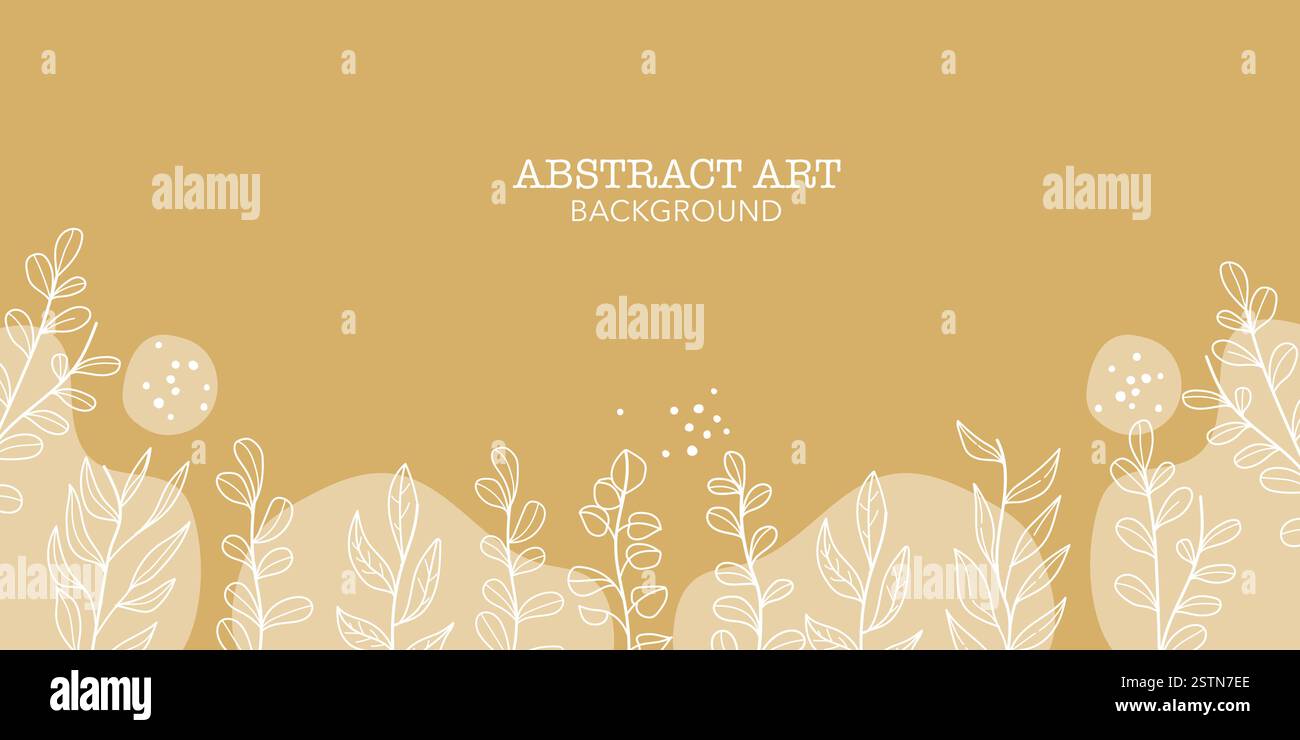 Elegant botanical abstract background with plant line art on a warm ...