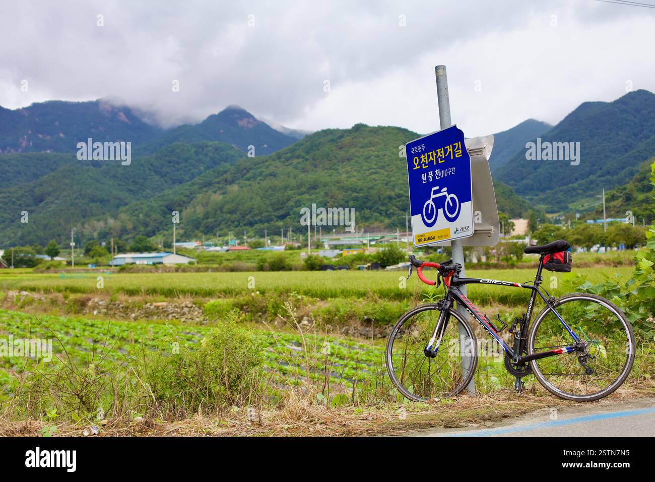 Yeonpung, South Korea - September 10, 2020: A road bike leans against a ...