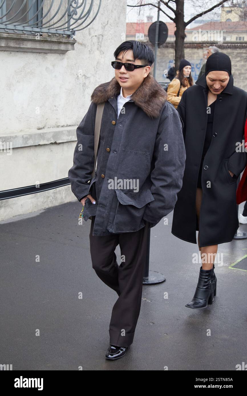 MILAN, ITALY - JANUARY 19, 2025: Declan Chan before Prada fashion show ...