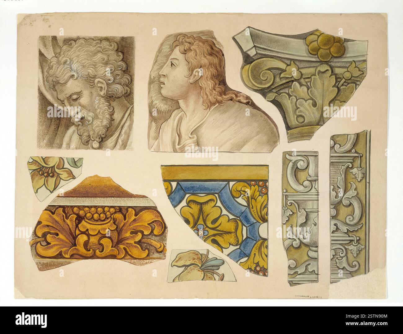 This collection features six stained glass design drawings by F ...
