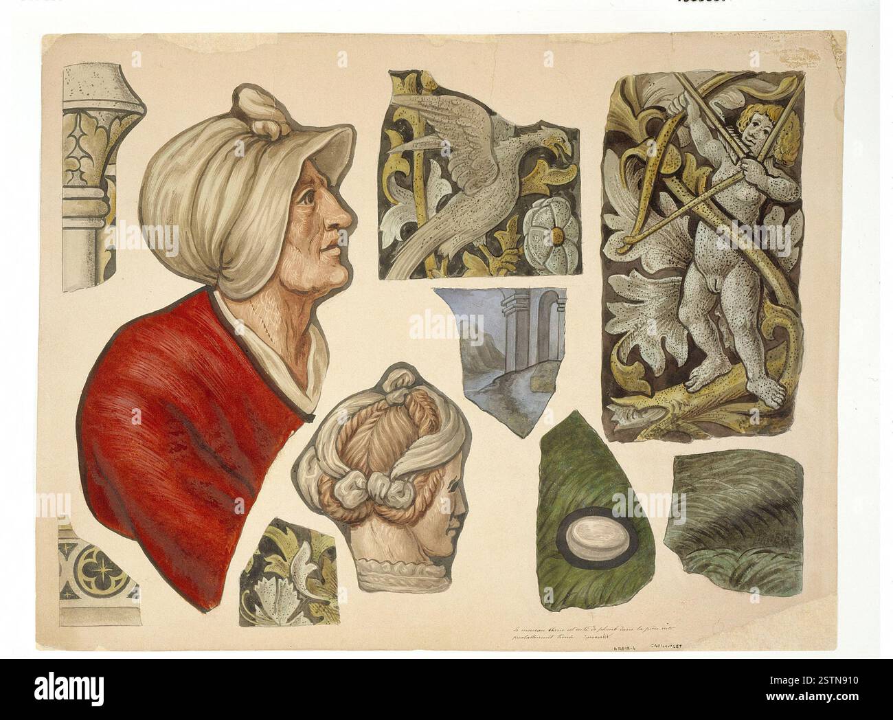 A series of six stained glass design drawings by F. Dandois ...
