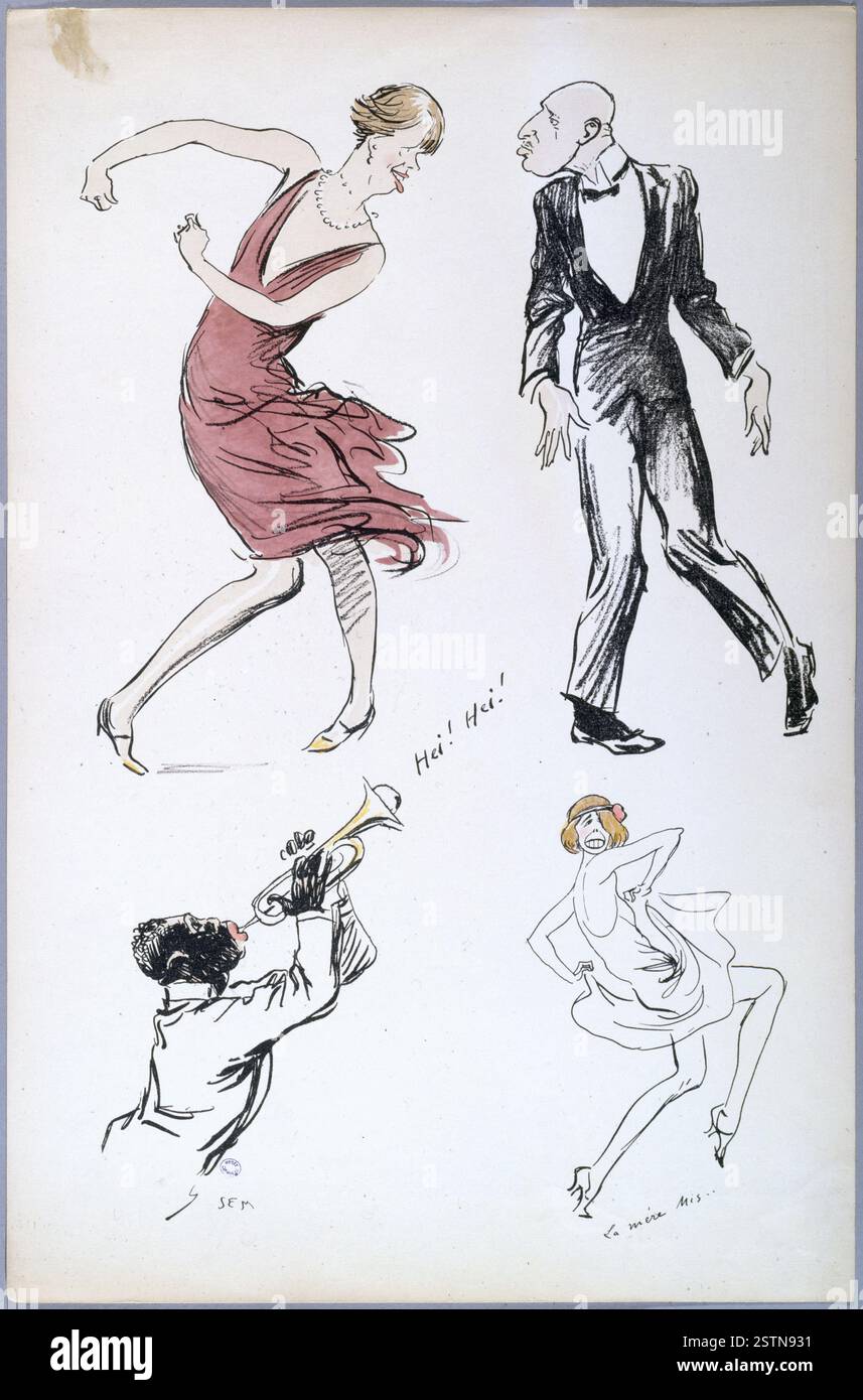 This 1927 lithograph by Georges Goursat portrays Mme Brighton, M ...