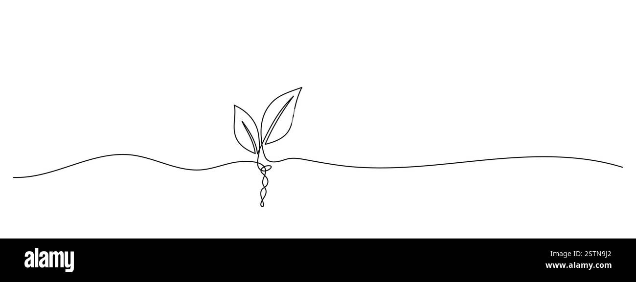 A minimalist one-line drawing of a sprouting seed, symbolizing new ...
