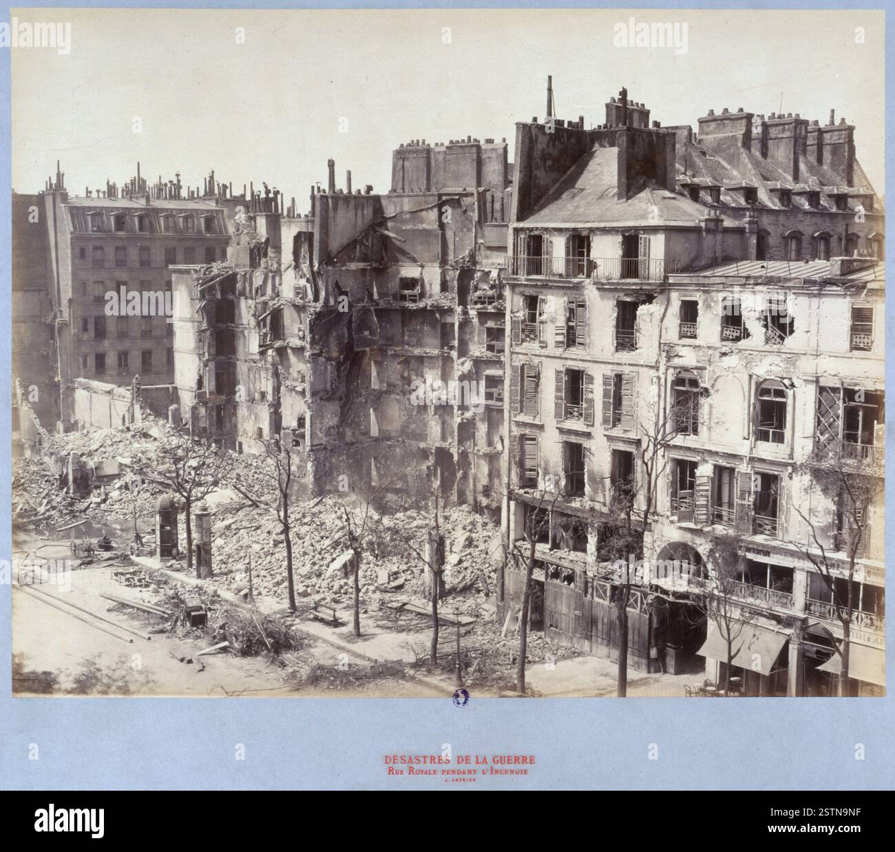 A photograph capturing the devastation of the Rue Royale during the ...