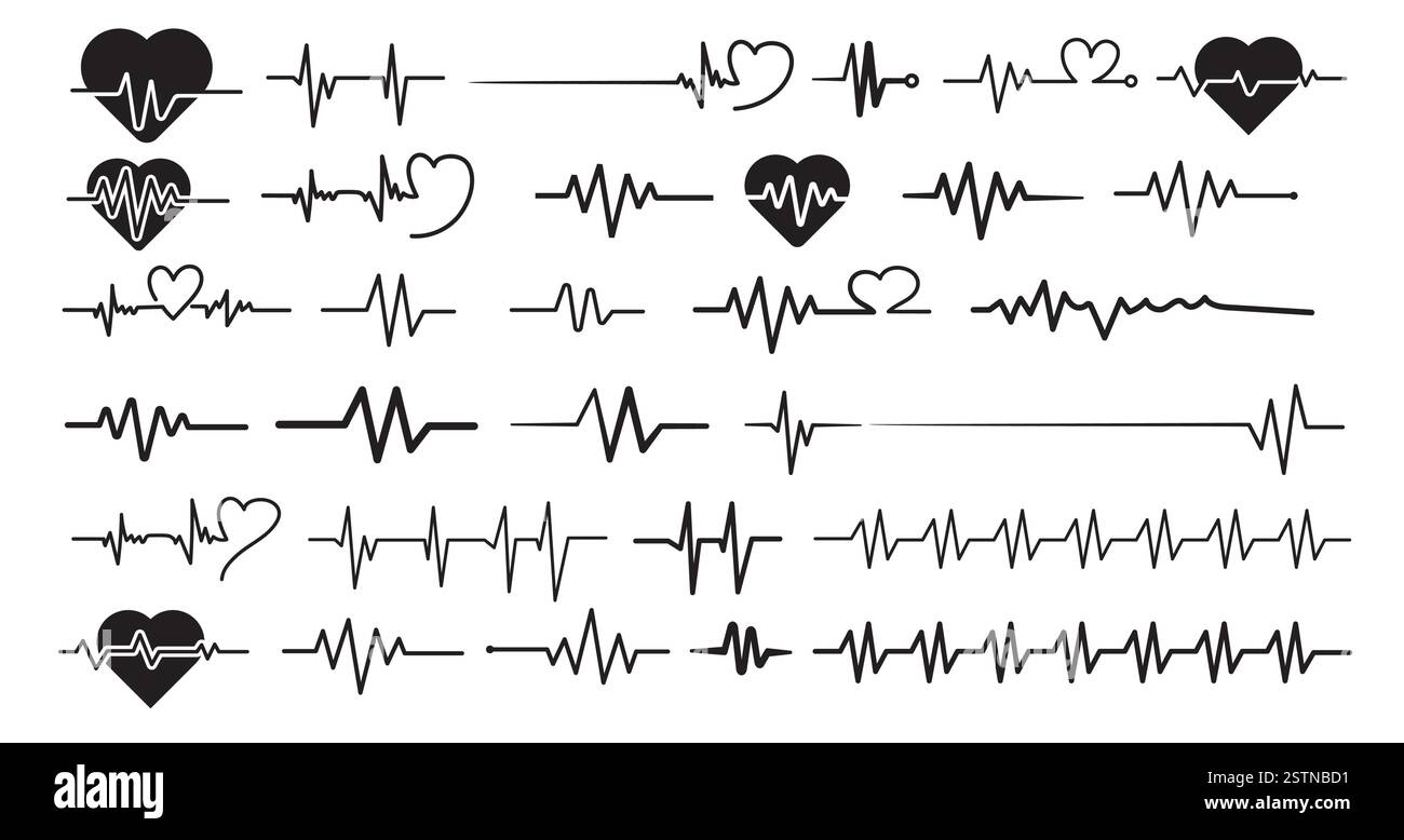 Heart beat line. Thin line vector set of signs for infographic, logo ...