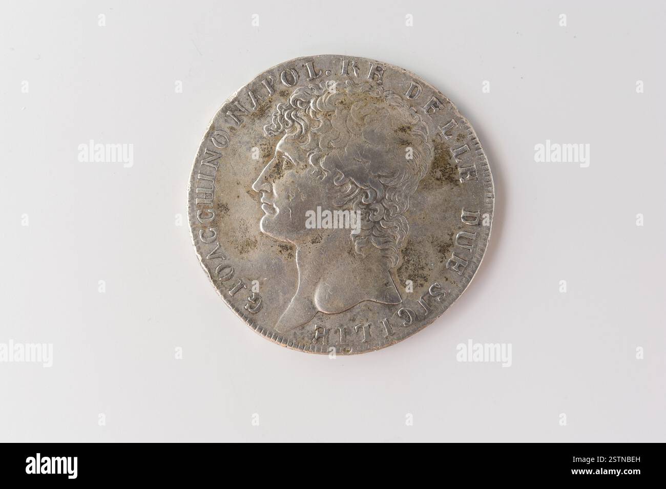 Coin from 1809 featuring a bareheaded profile of Joachim Murat facing ...