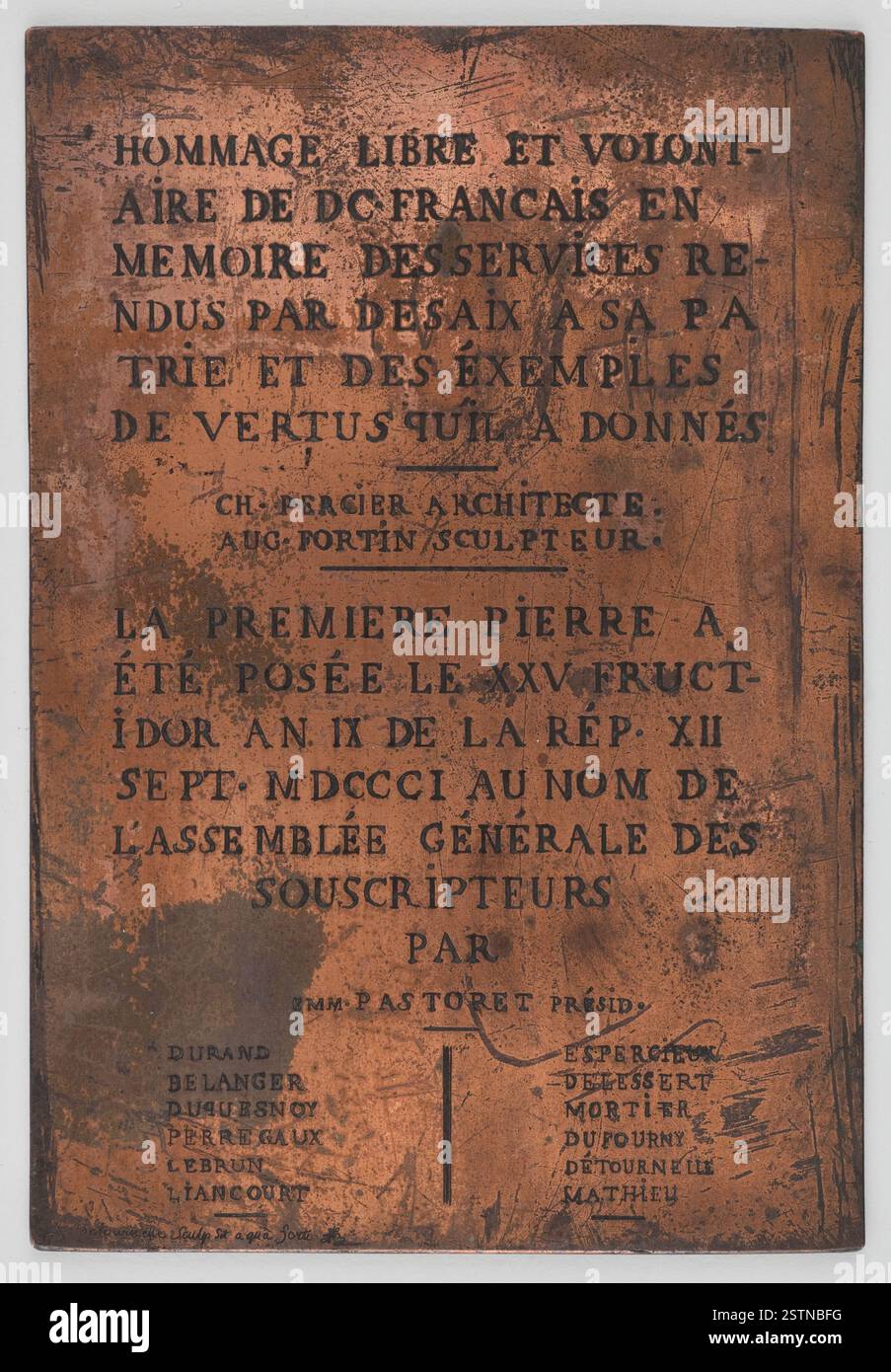 A 1801 engraving with a 16-line inscription above two 6-line ...