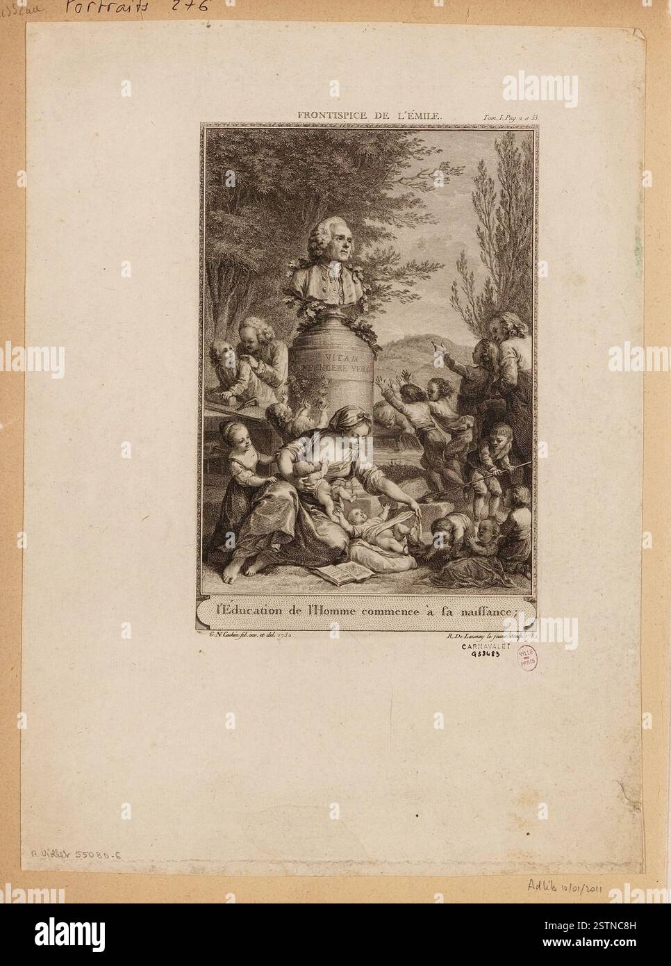 A 1782 medal depicting philosopher Jean-Jacques Rousseau on a column ...