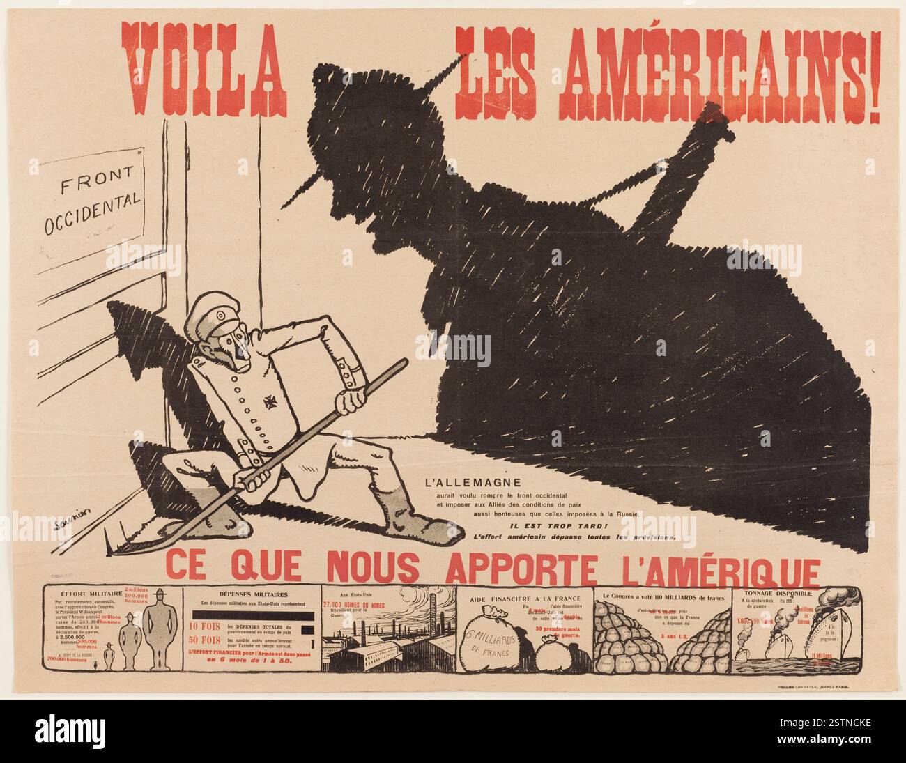 Propaganda poster from 1917-1918 showing a German soldier terrified by ...