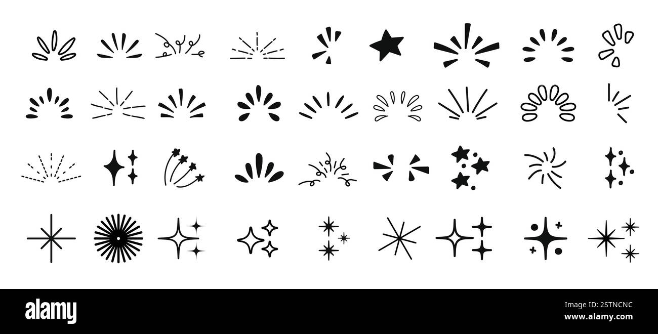 A collection of hand-drawn doodle sparkles, rays, and decorative ...