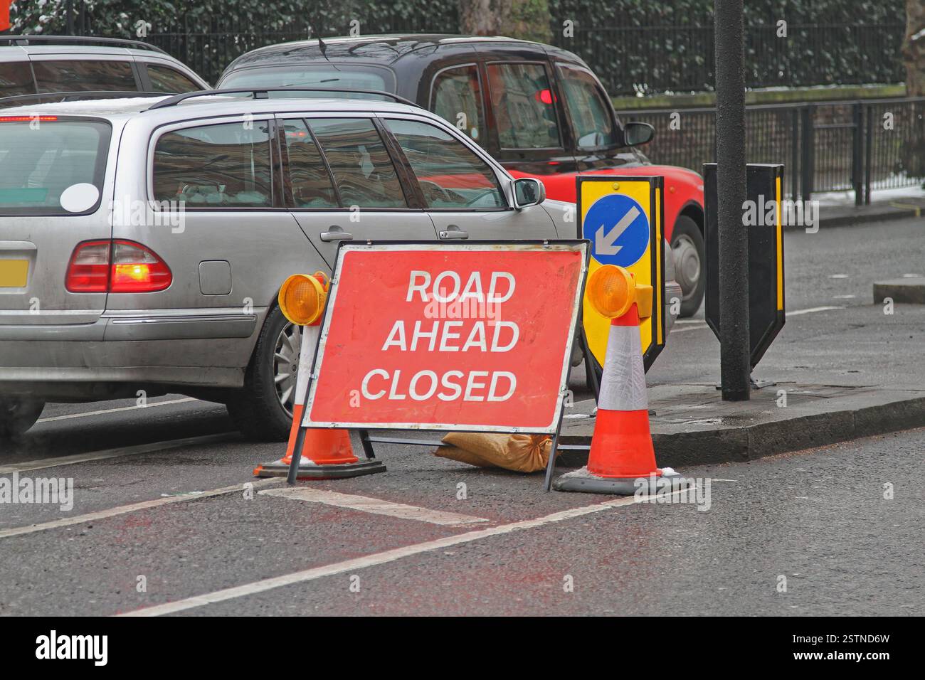 Road Ahead Closed Warning Sign at Street in London Stock Photo - Alamy