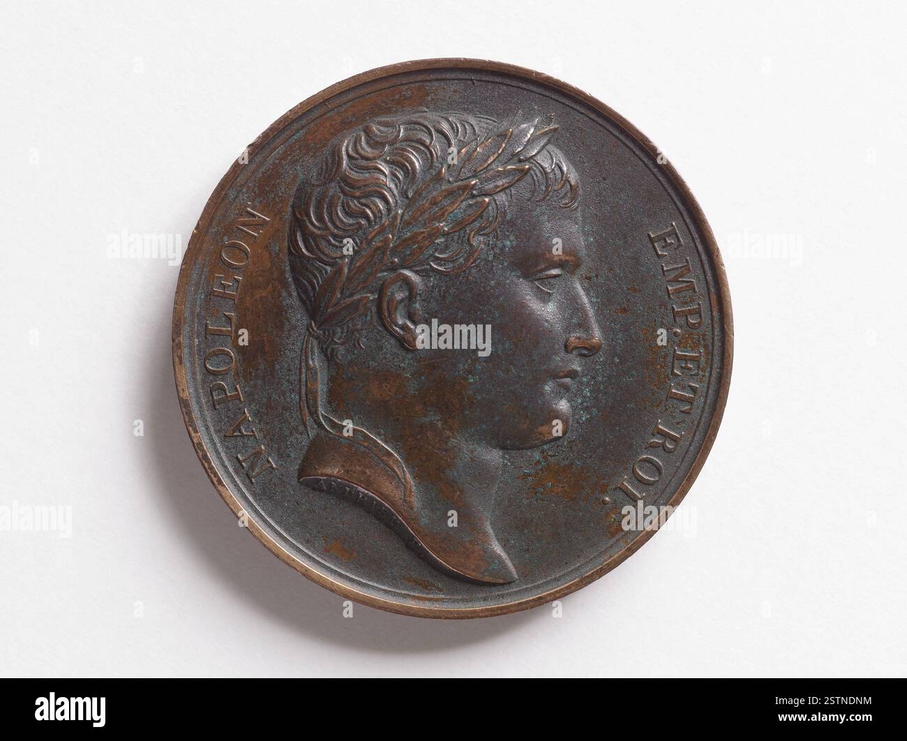 Napoleon portrayed in 1809 medal, featuring his laureate bust and ...