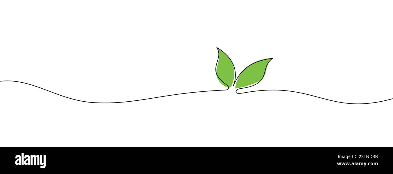 One continuous line art sprout growth isolated on white background ...