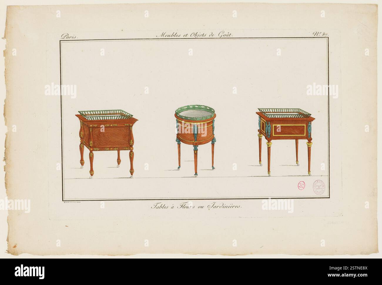 Early 19th-century engraving depicting fine furniture and decorative ...