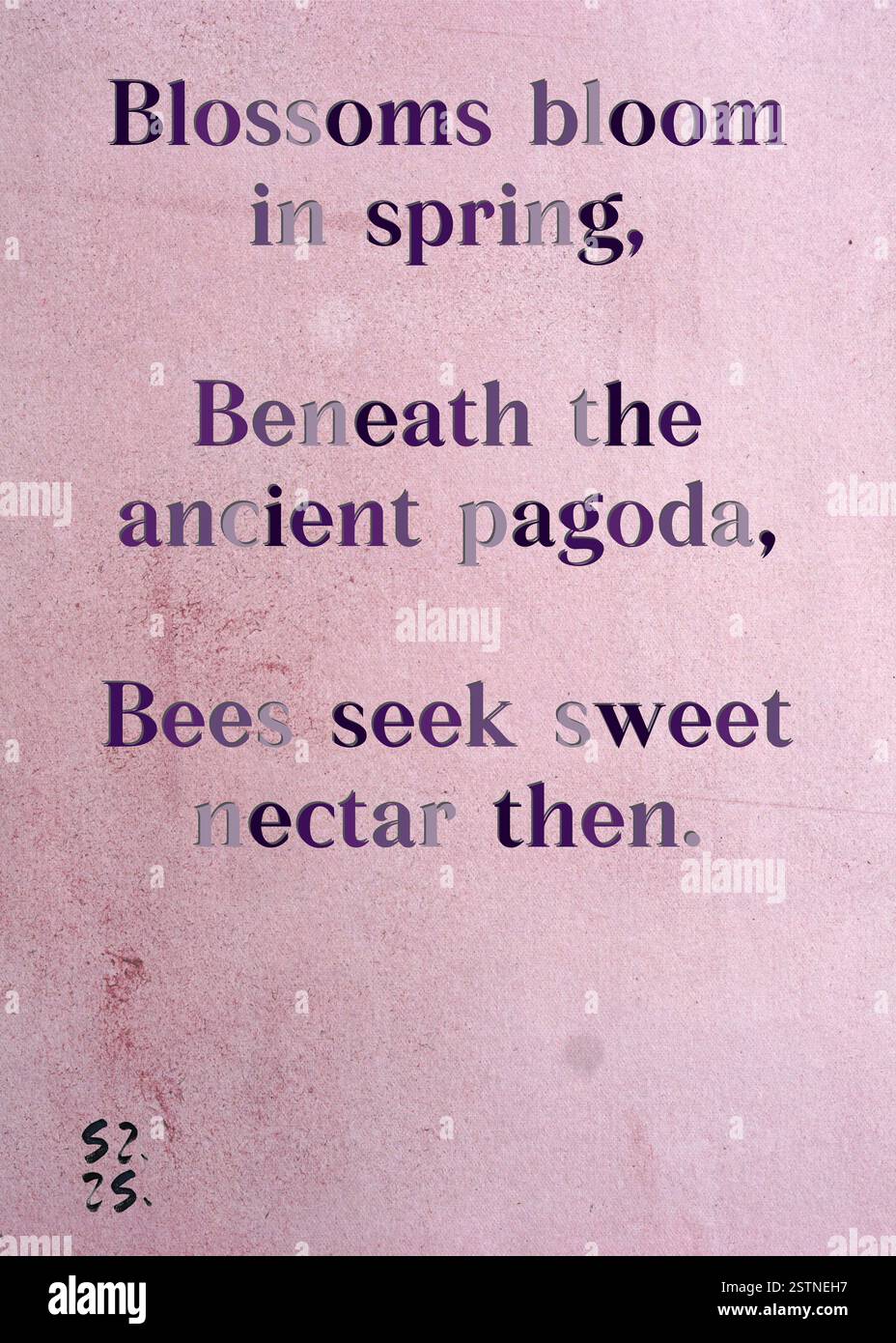 Blossoms bloom in spring, Beneath the ancient pagoda, Bees seek sweet ...