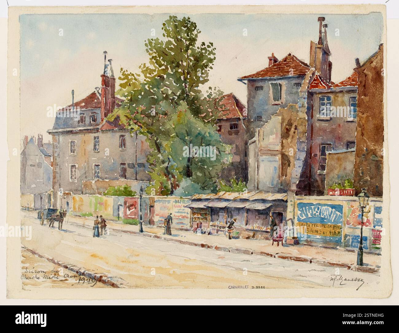 In this April 1909 drawing by Georges-Henri Manesse, a busy street ...