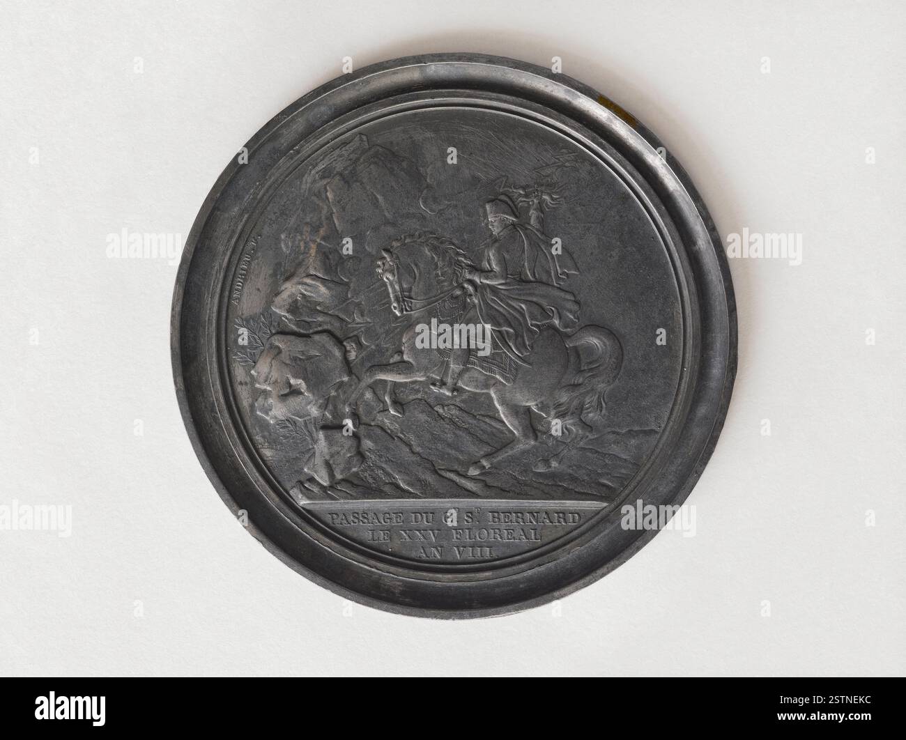 Anonymous engraving from 1800 showing Napoleon Bonaparte on horseback ...