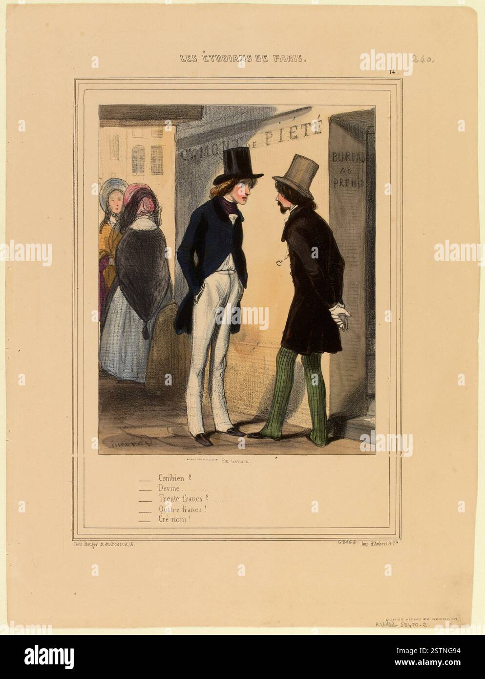 Sketch by Peter, 1839, showing a student at Mont-de-Piété wearing a top ...