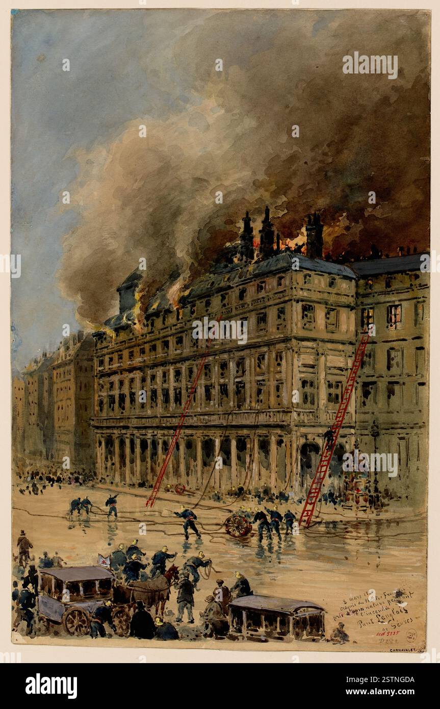 A drawing by Jérome Martin Langlois from 1900, depicting firefighters ...