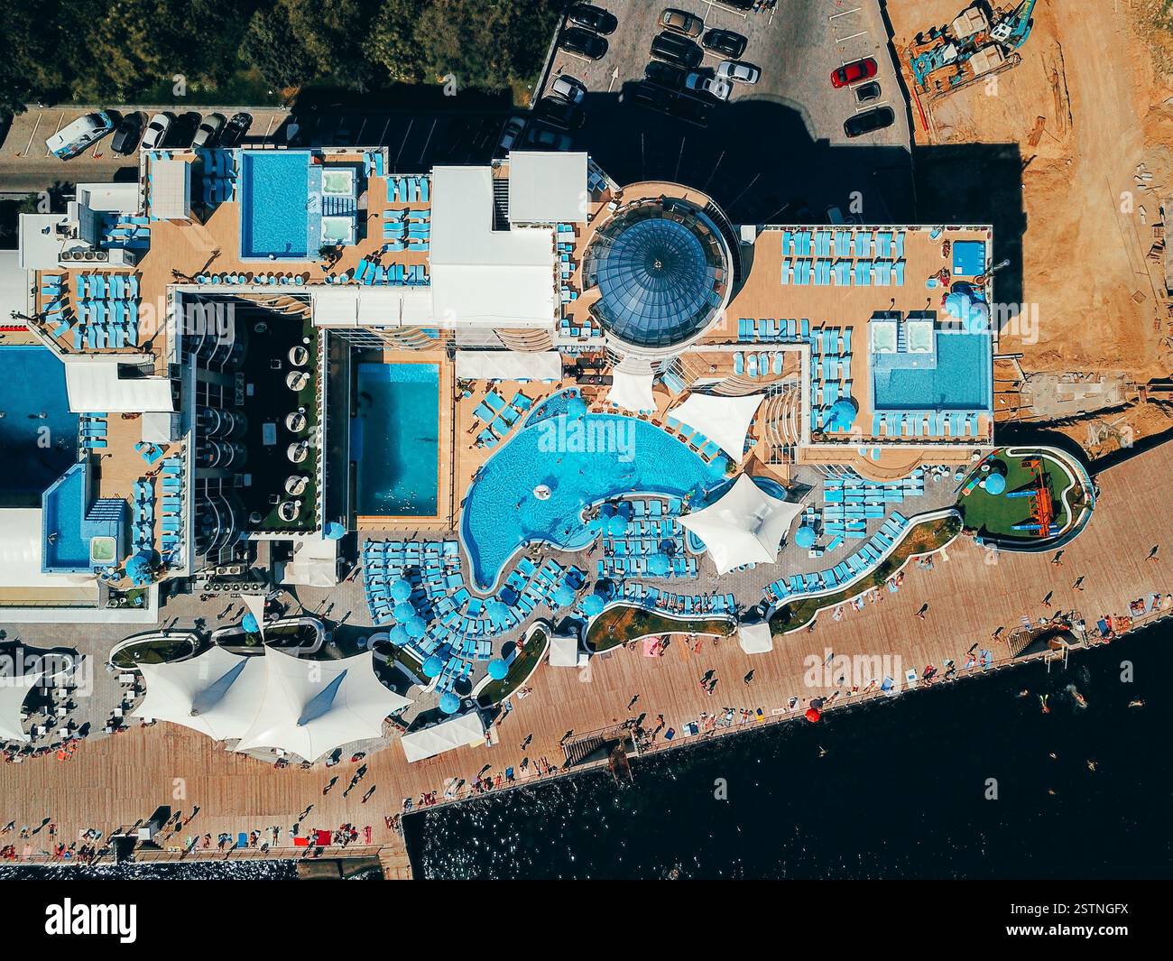 Aerial photography water park on the embankment Stock Photo - Alamy