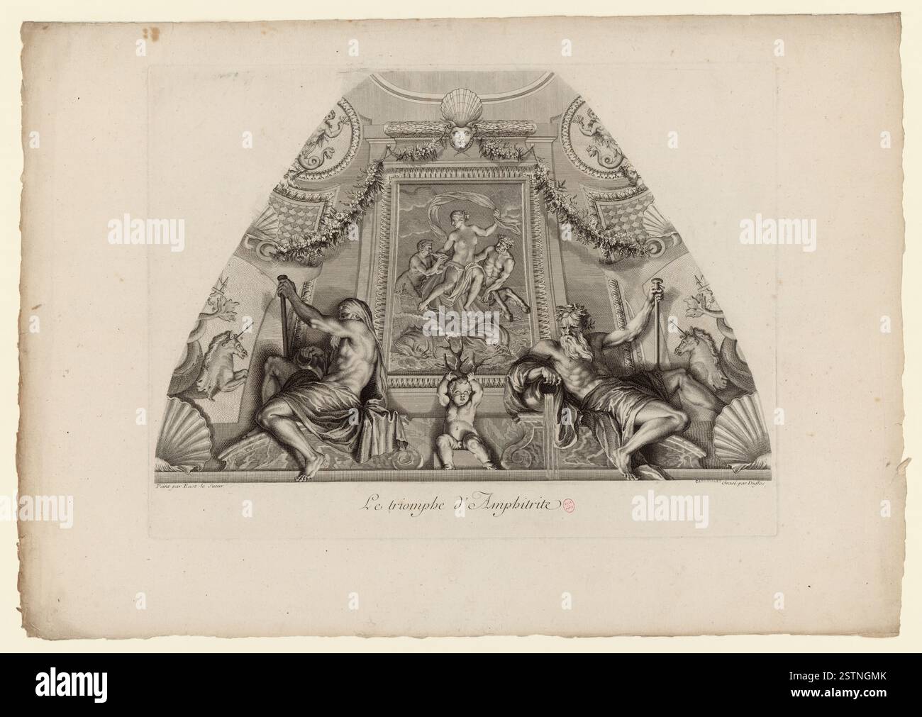 Engraving by Bernard Picart depicting the goddess Amphitrite seated on ...