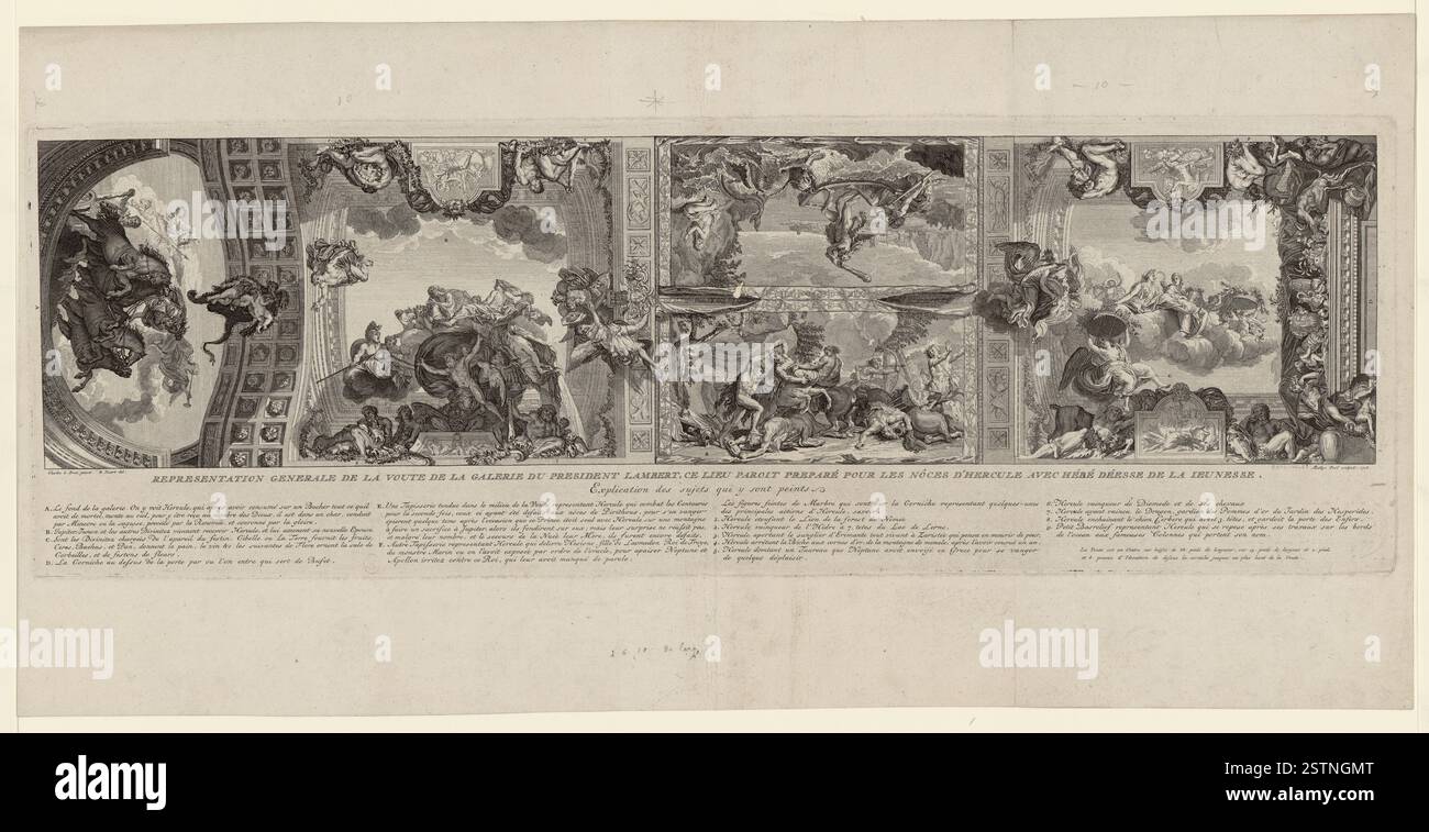 Engraving depicting the Galerie d'Hercule at Hôtel Lambert with ...