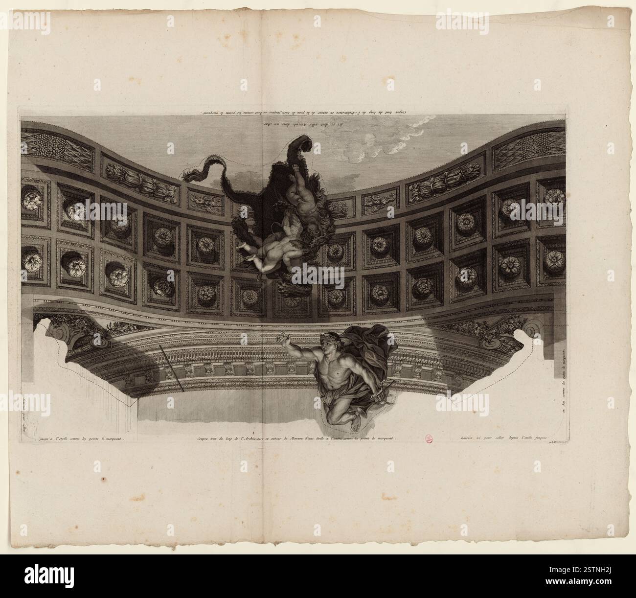 Engraving by Matthys Pool showing part of the decorative ceiling ...