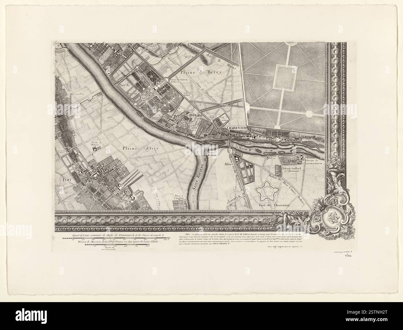 Group title engraving of the 1844 Roussel plan of Paris and surrounding ...