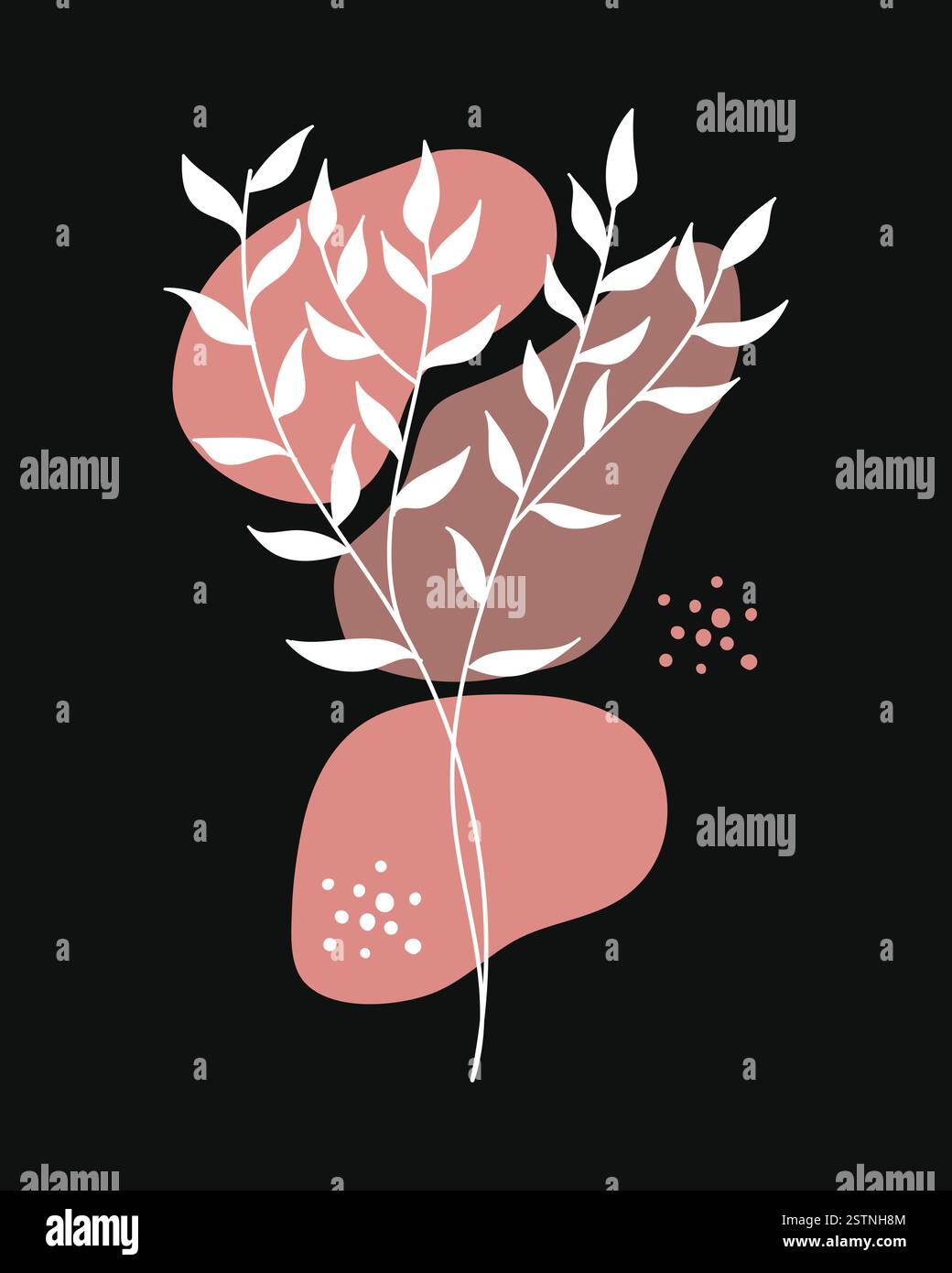 Botanical silhouette abstract flower and leaves wall art isolated on ...