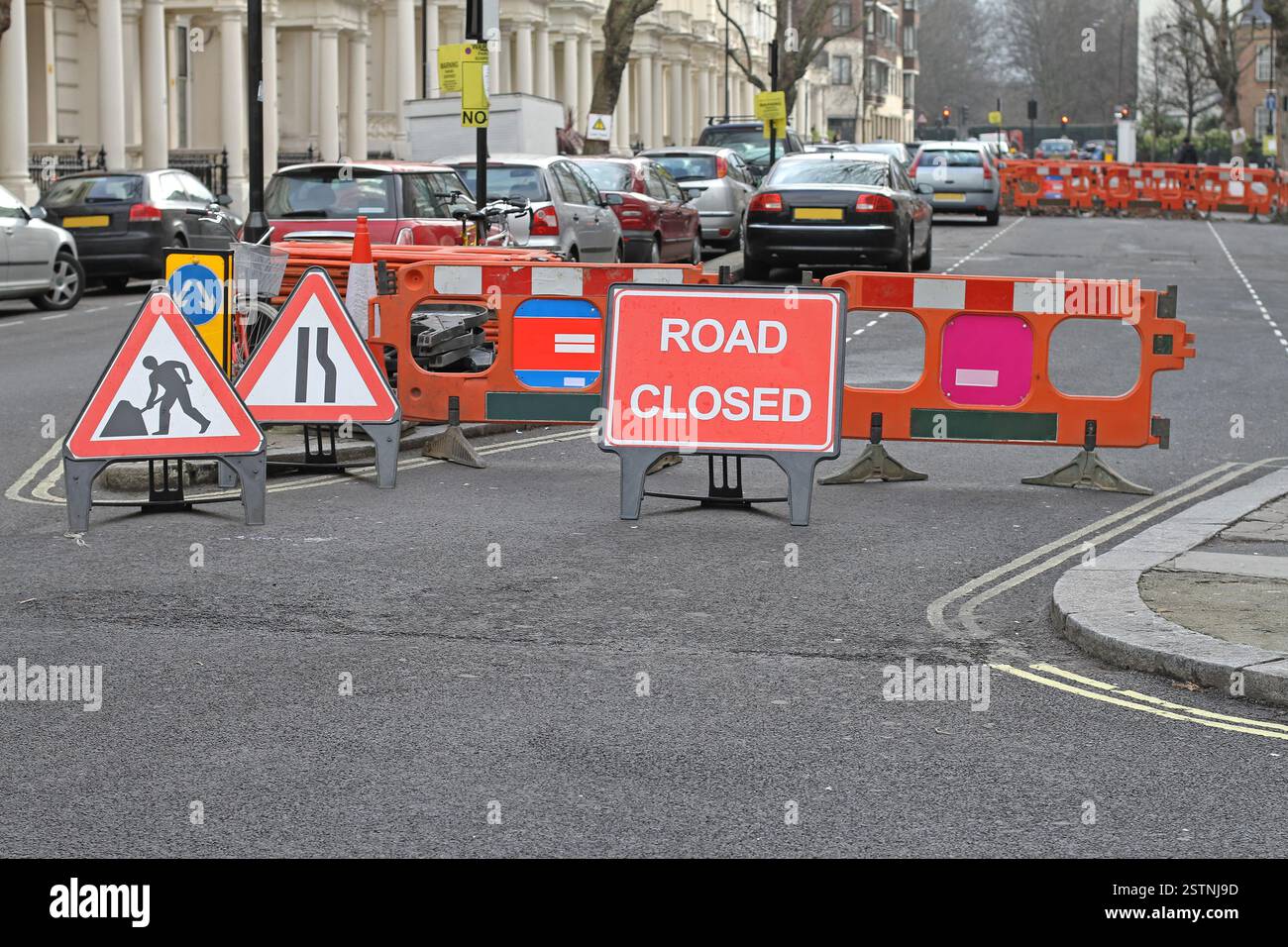 Road Works Closed Street Red Sign in London Stock Photo - Alamy