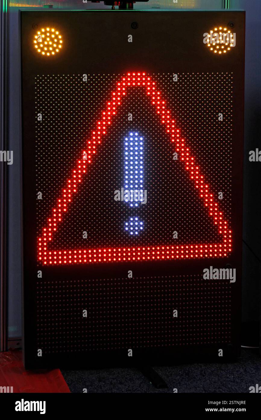 Exclamation Mark LED Traffic Road Warning Sign Stock Photo - Alamy