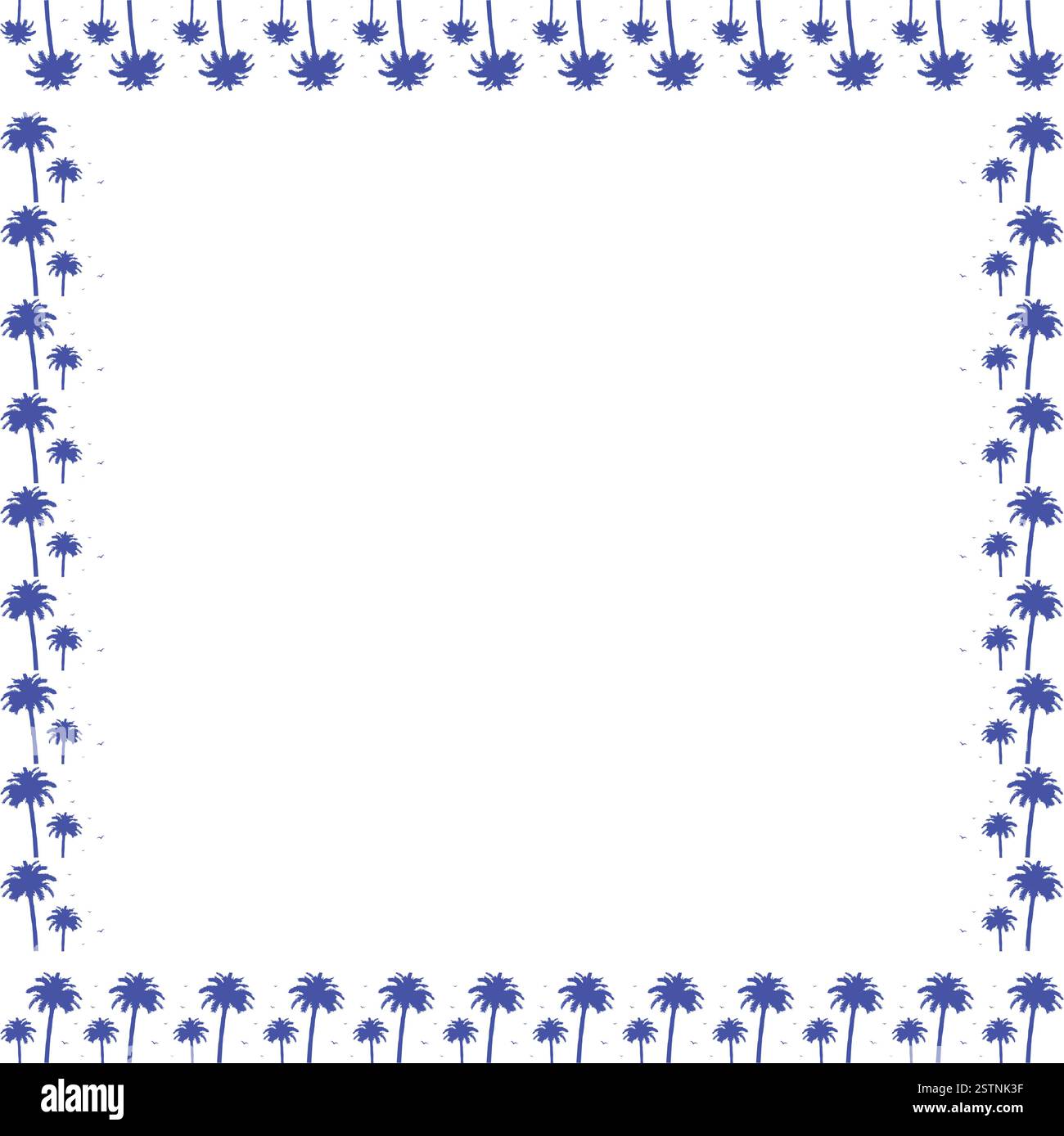 Square frame of palm. Blue desert palm oasis on white background border ...
