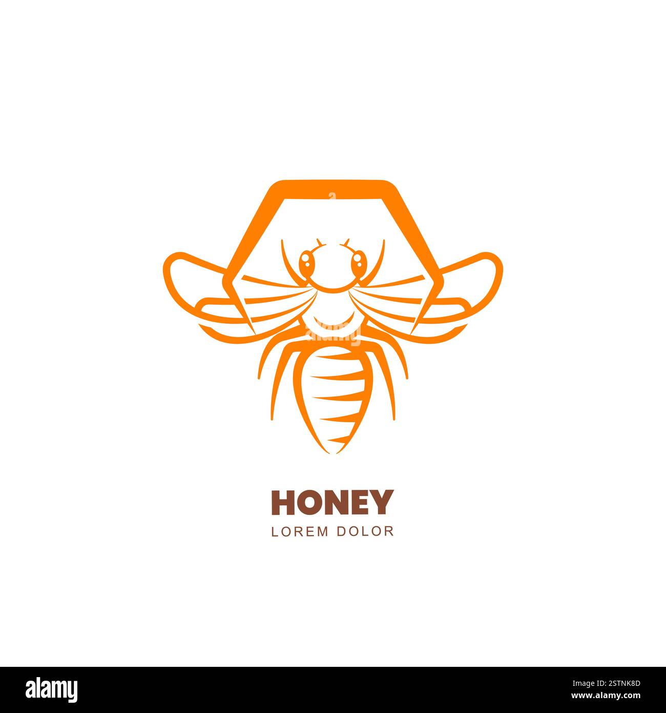 Honey bee logo sign template. Abstract line emblem with honeycomb and ...