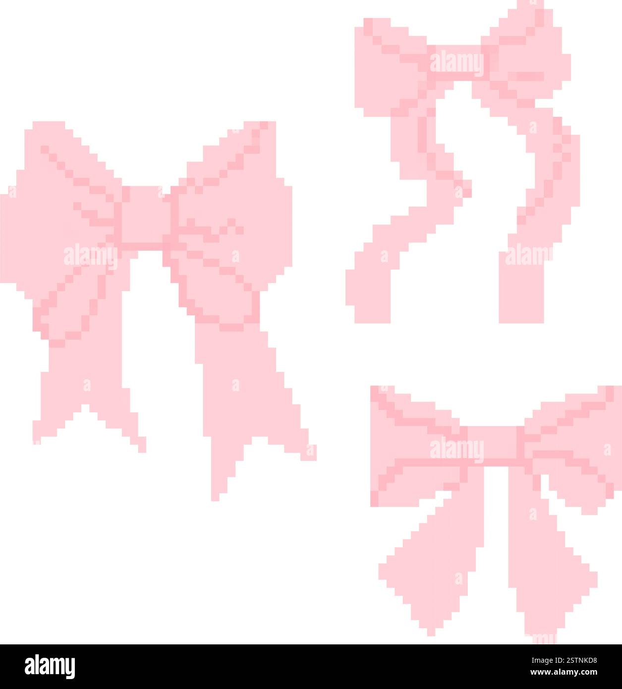 Pixel Art Pink Ribbon Bows in 8-bit style. Isolated Coquette Girly ...