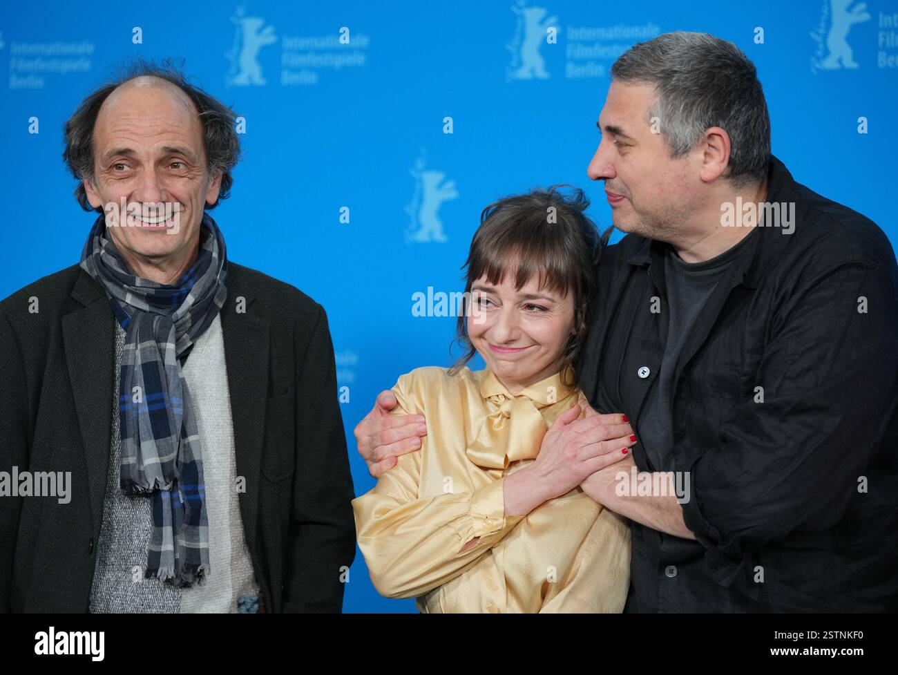 Berlin, Germany. 19th Feb, 2025. Director Radu Jude (r) and actors ...