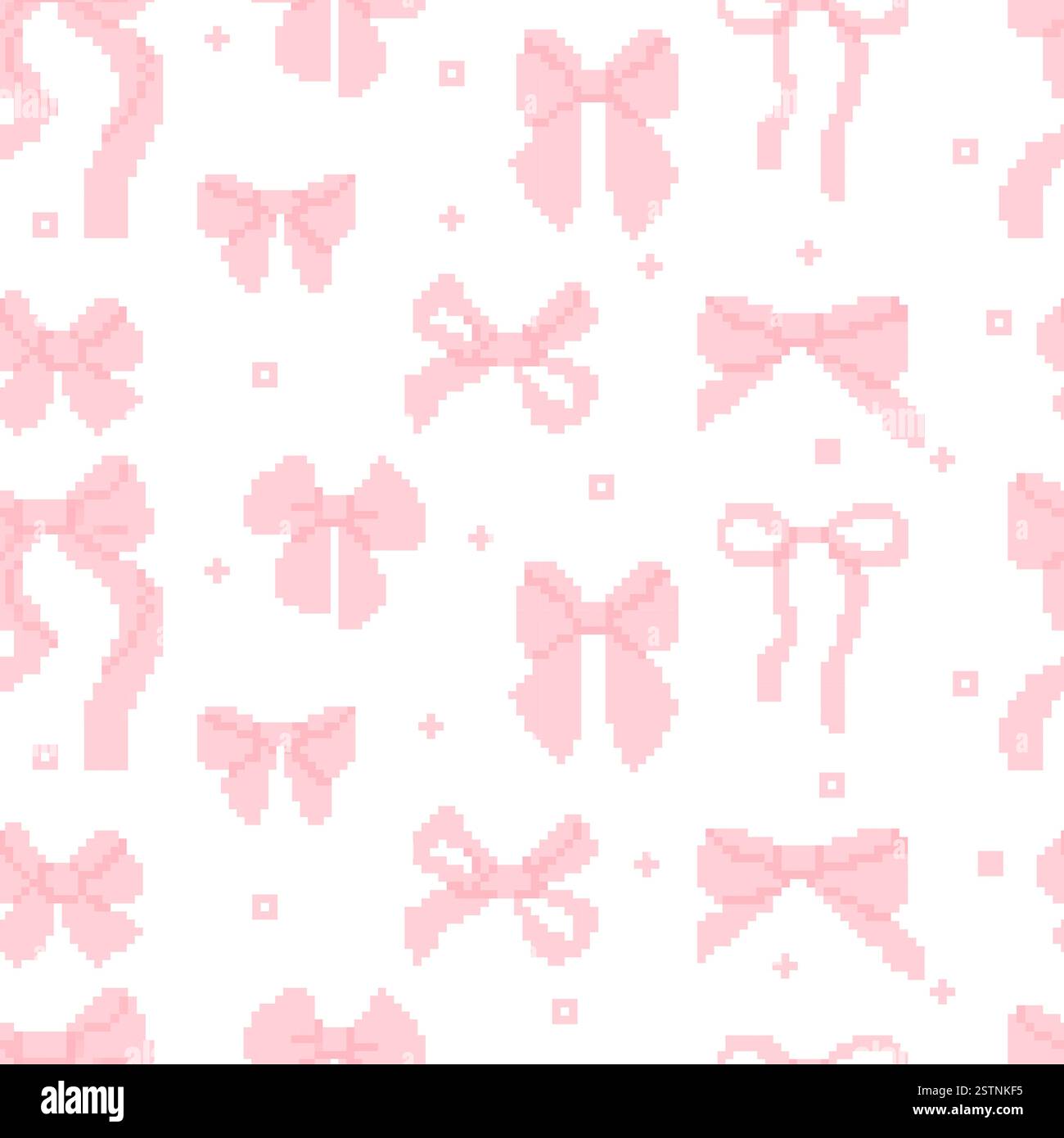 Pixel Art Pink Ribbon Bow. Coquette aesthetic seamless pattern on white ...