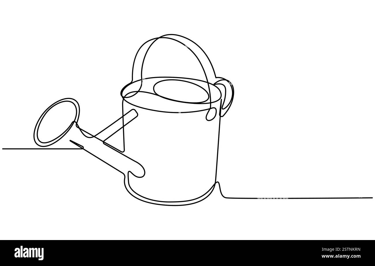 Continuous one line line art Watering can garden tool Stock Vector ...