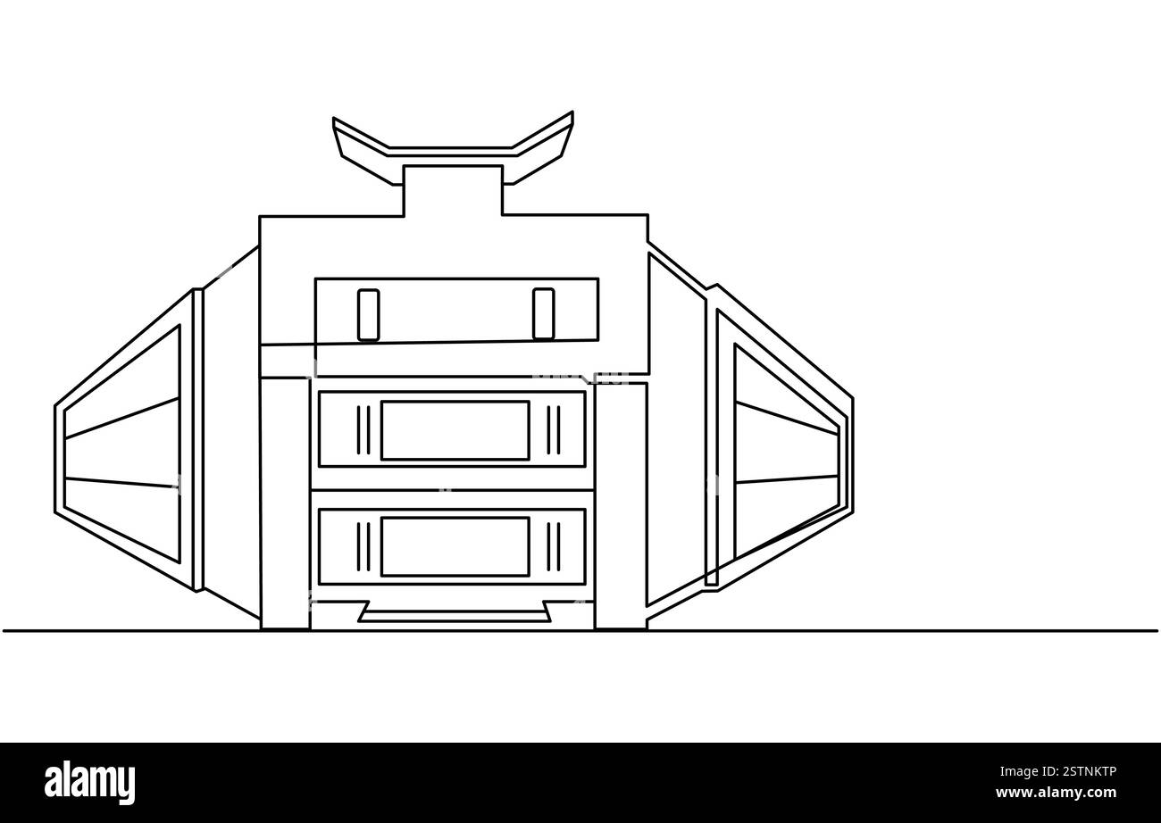 Flat roof house or commercial building in continuous line art drawing ...