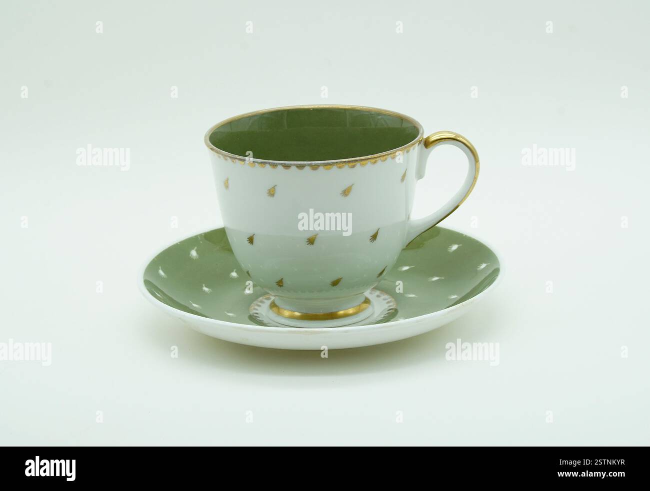 Susie Cooper Design, bone china tea cup and saucer with green and gold ...
