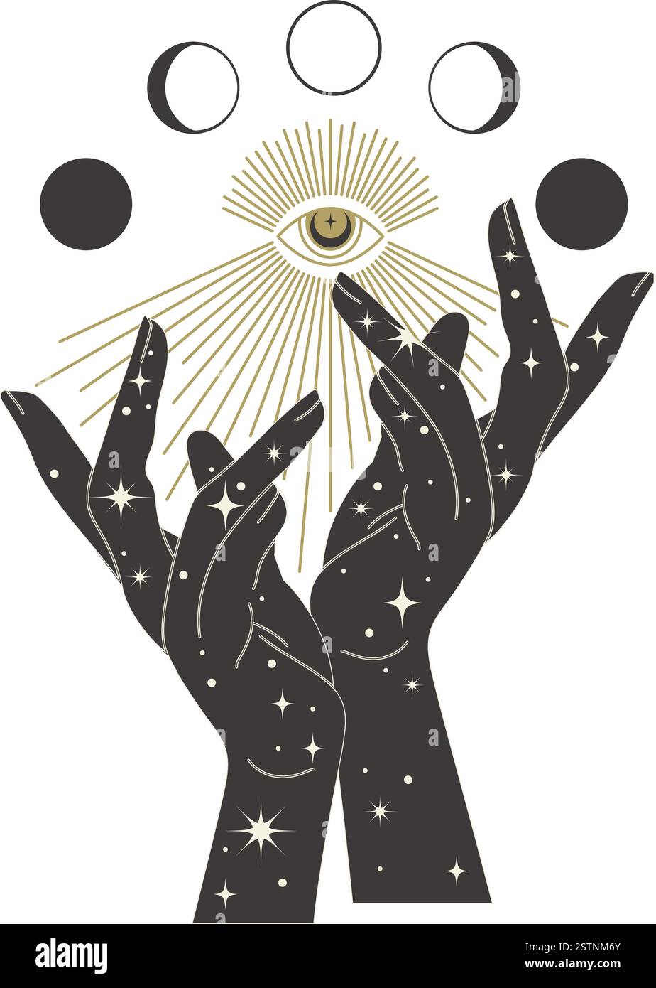 Human hand with all seeing eye sticker. Vector black tribal witchcraft ...