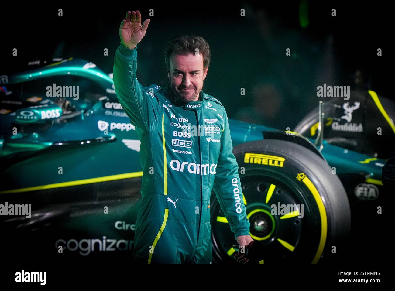 Aston Martin driver Fernando Alonso during the F1 75 Live launch event ...