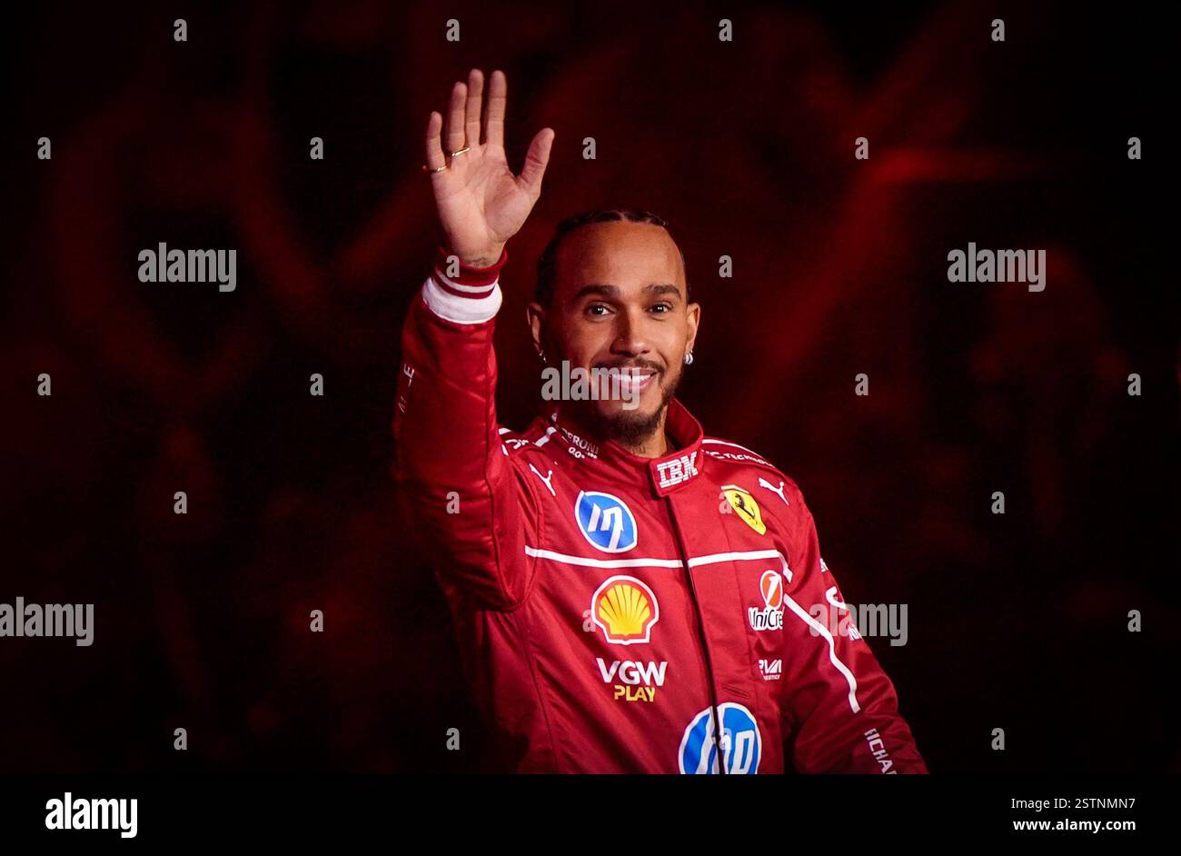 Ferrari driver Lewis Hamilton during the F1 75 Live launch event at The ...