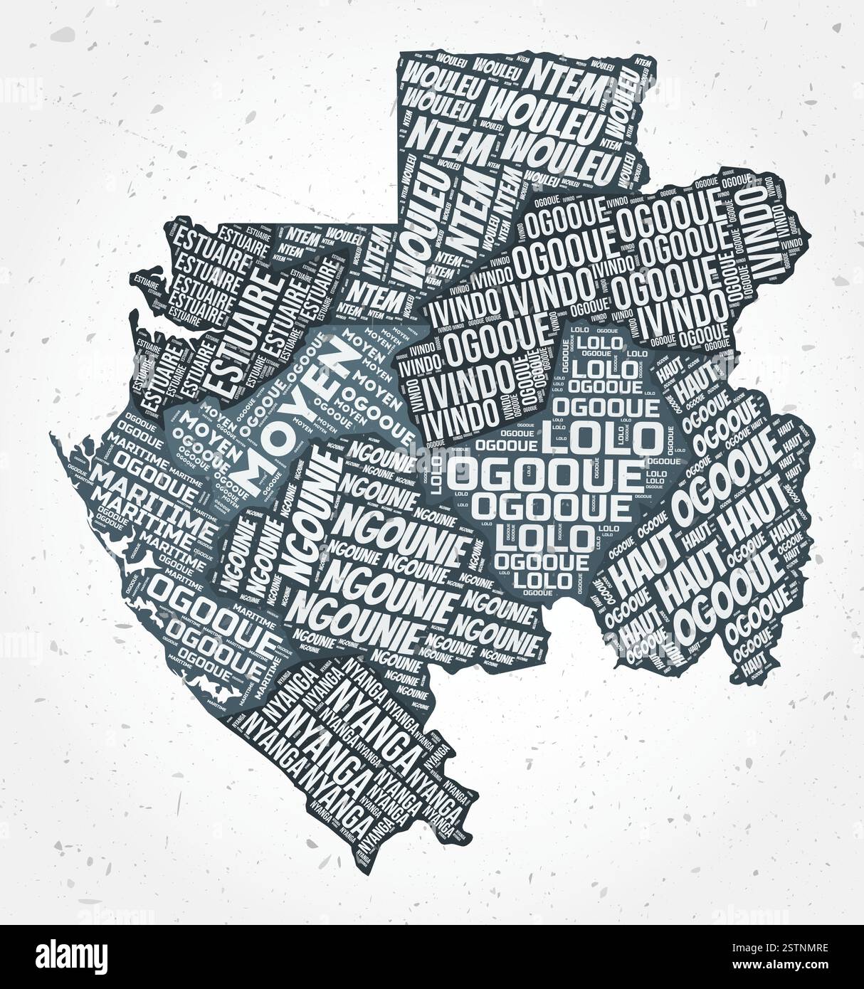 Gabon regions word clouds. Country shape on textured background. Gabon ...
