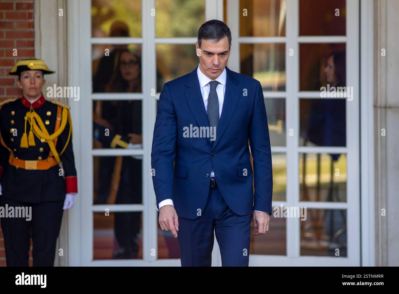 Pedro Sanchez, President of the Spanish Government comes out to greet ...