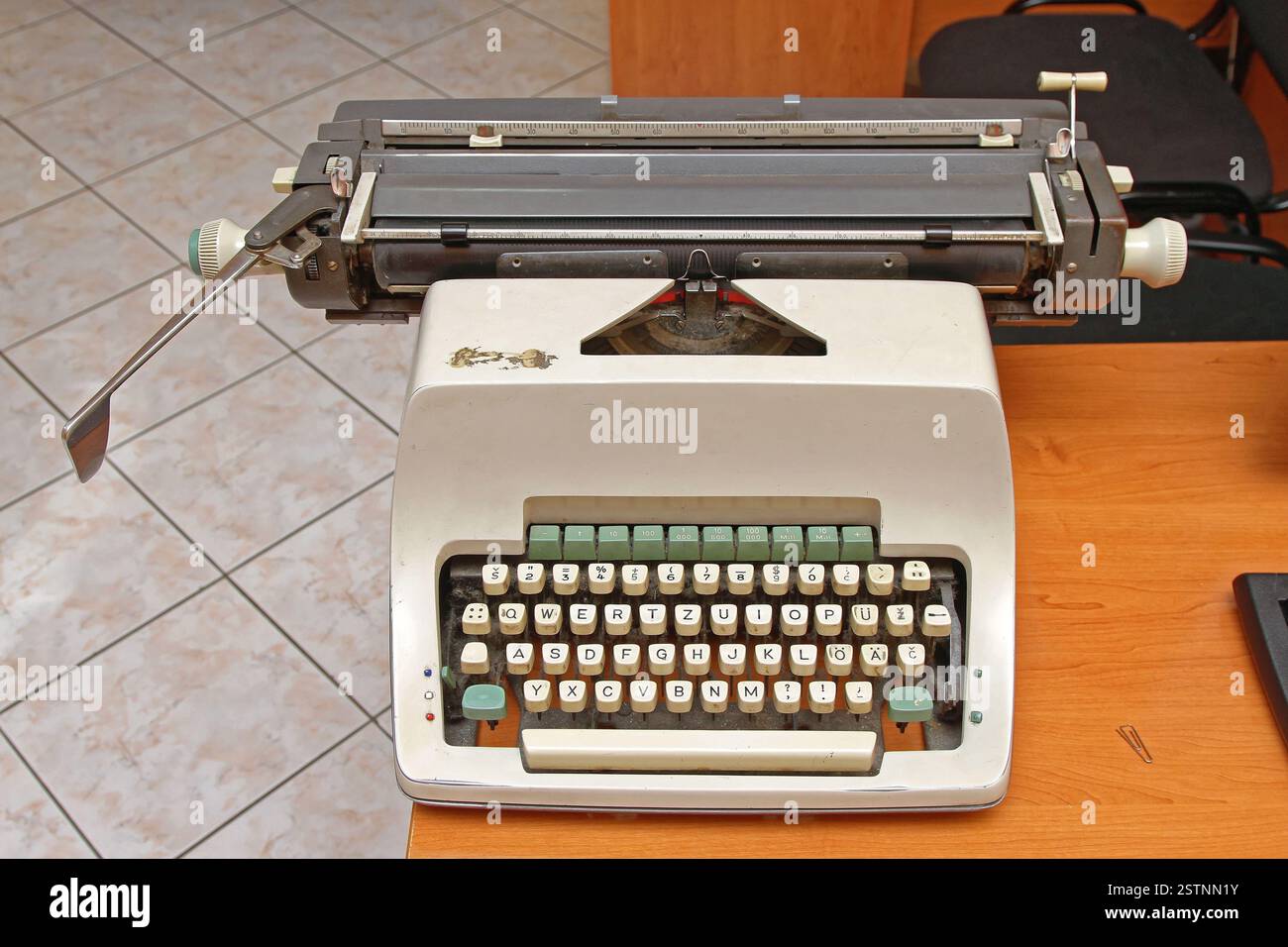 Vintage Mechanical Typewriter Machine at Desk in Retro Office Stock ...