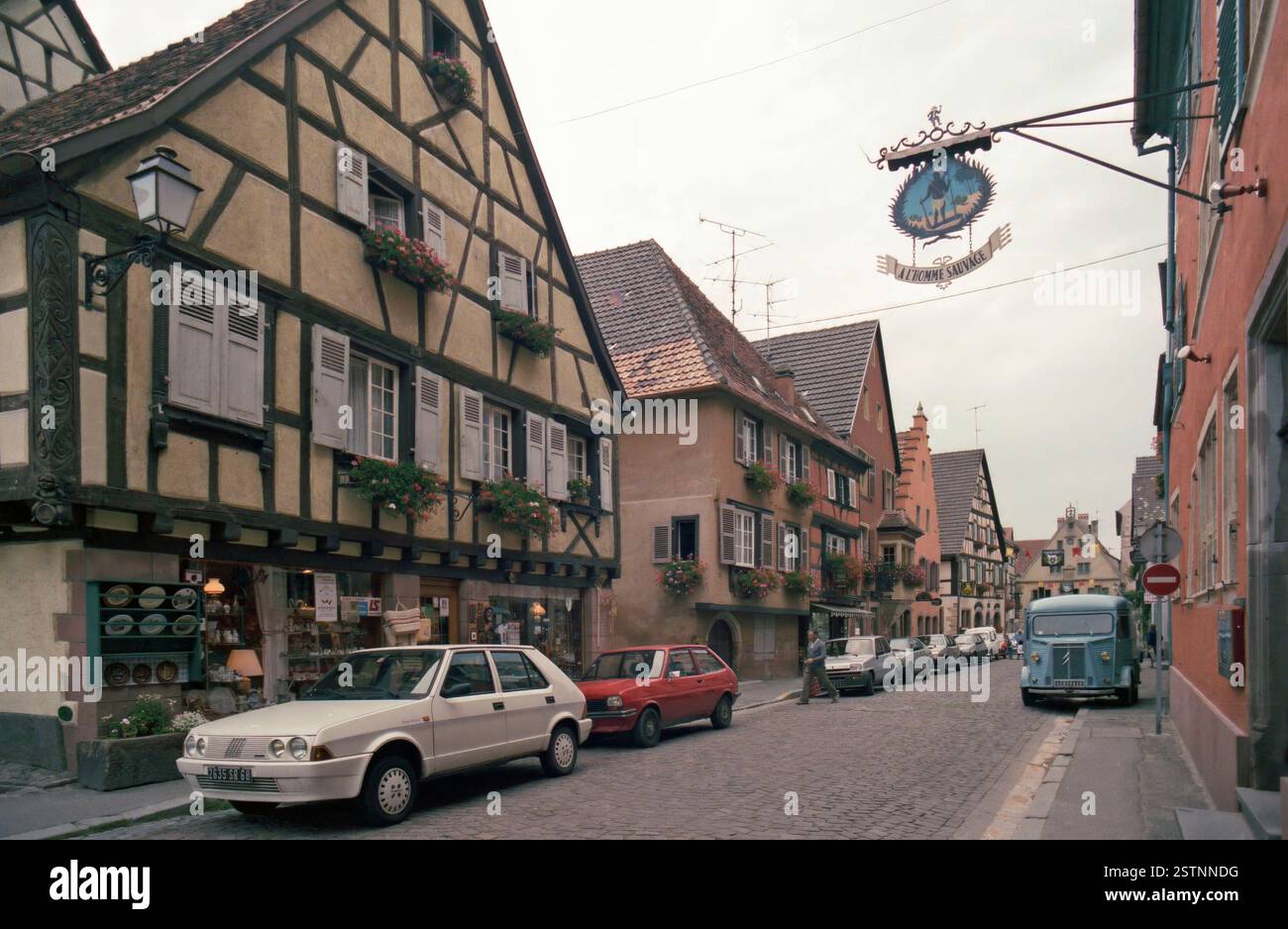 Street scene in an Alsace village in Rural France in 1988 Stock Photo ...